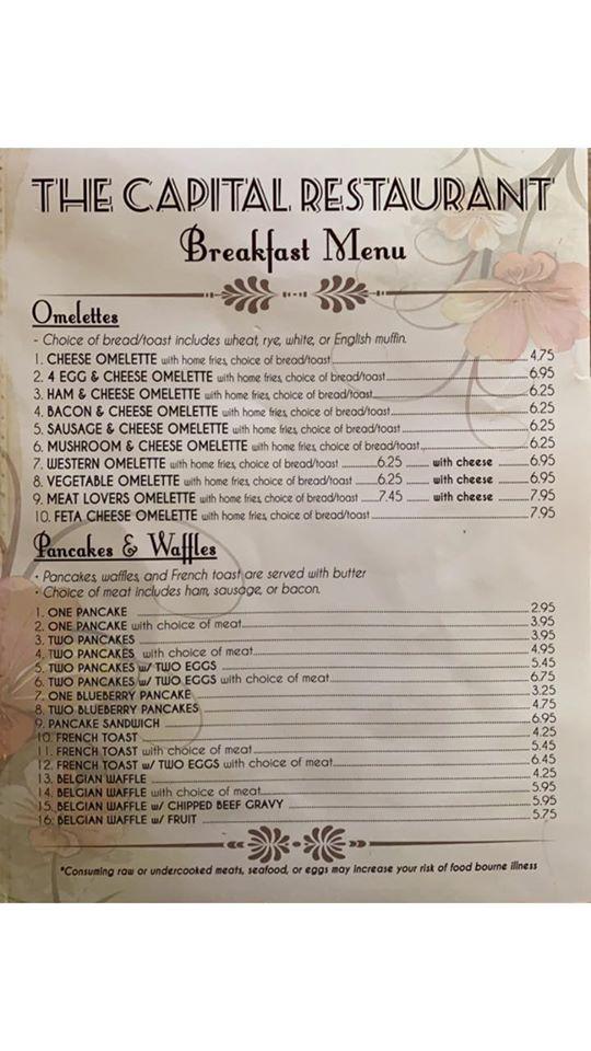 Menu at Capital Restaurant, Chambersburg