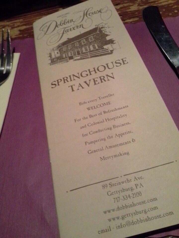 Menu at Dobbin House Tavern restaurant, Gettysburg, 89 Steinwehr Ave