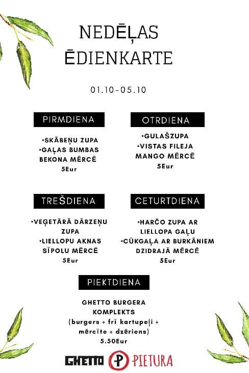 Menu at Ghetto Burger restaurant, Riga