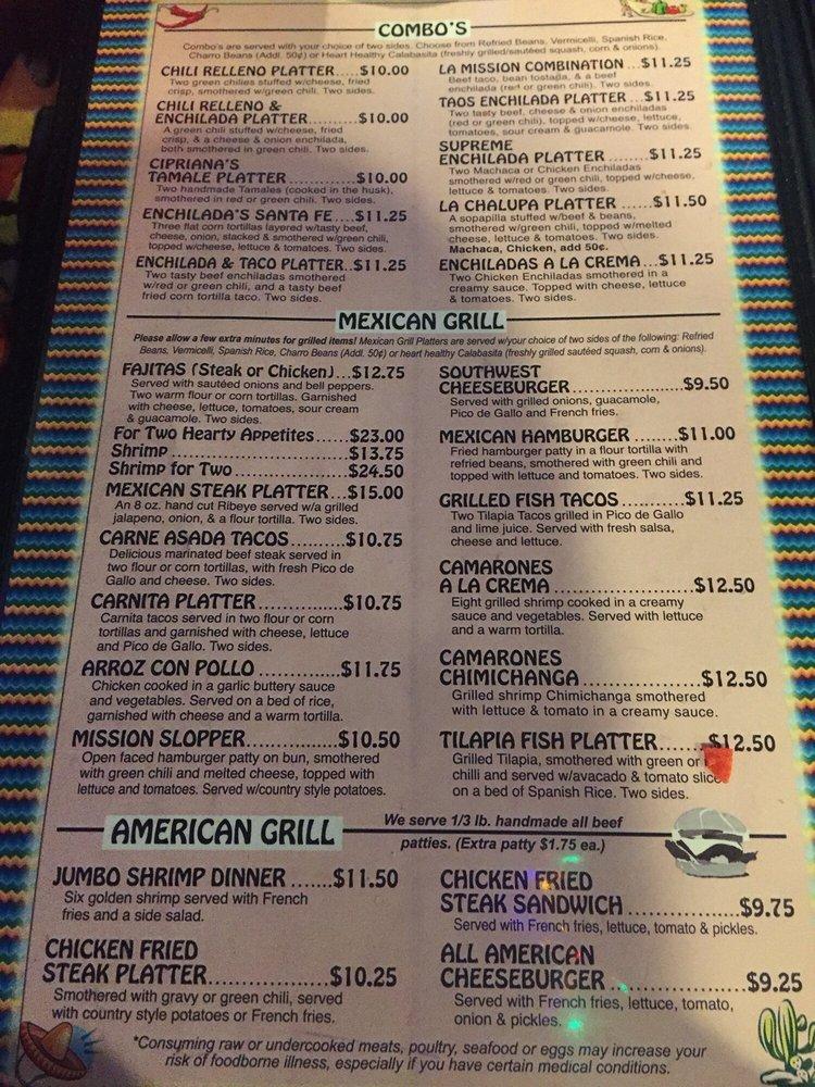 Menu at La Mission Restaurant Falcon, Falcon