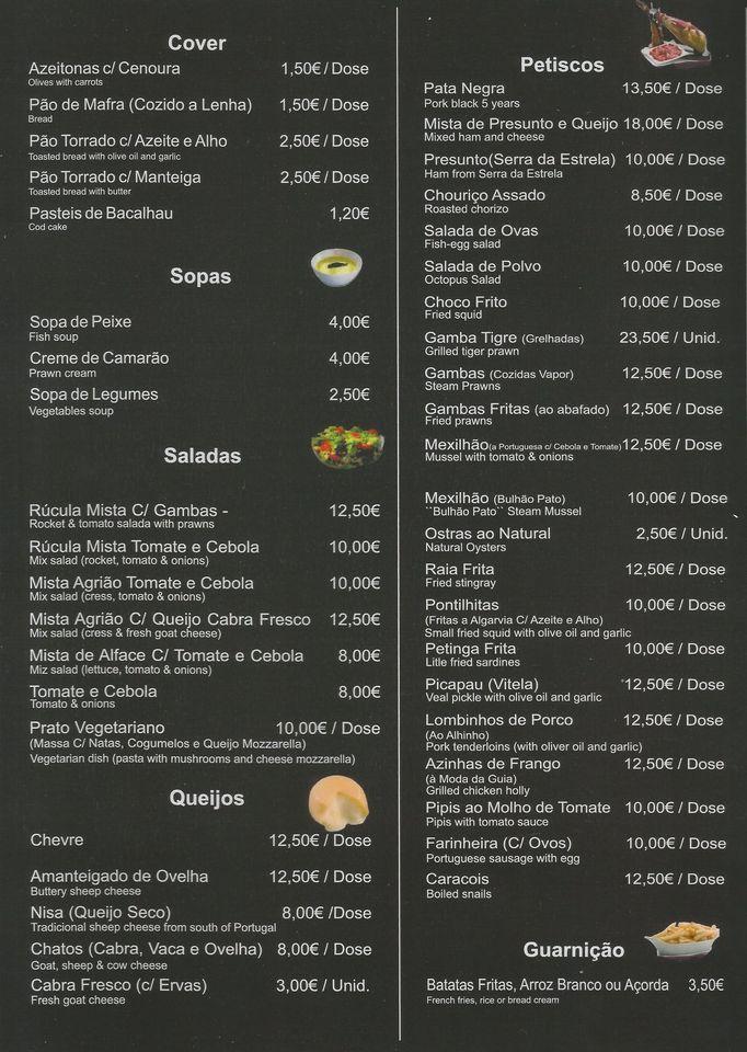 Menu em Marias de Vinho Tinto restaurante, Lisboa