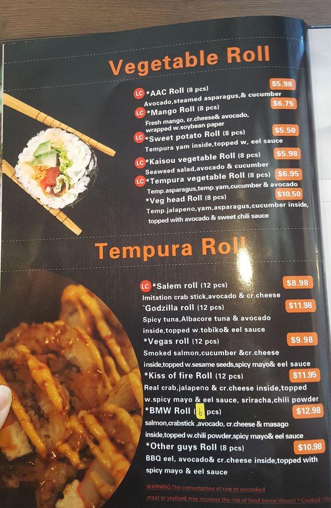 Menu at Momiji sushi bento teriyaki restaurant, Klamath Falls