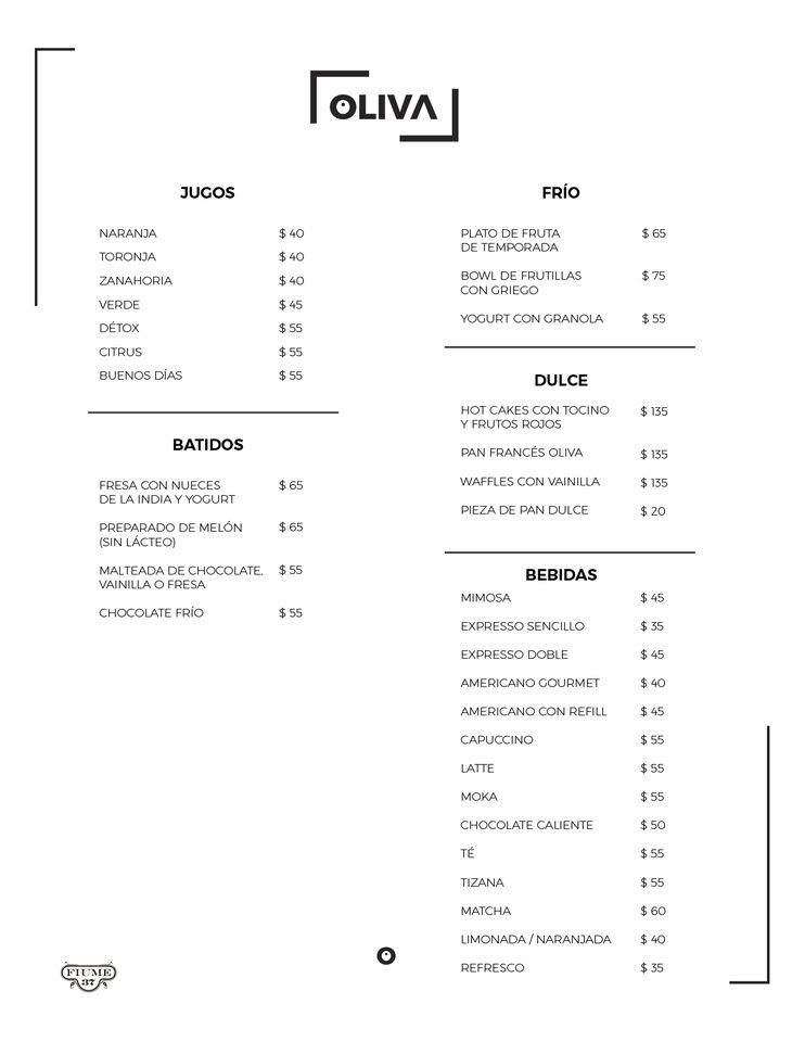 Menu at Oliva restaurant, Santiago de Querétaro