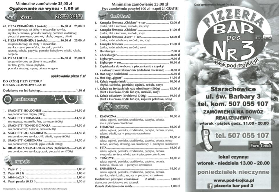 Menu at Pizzeria Bar Pod No 3, Starachowice