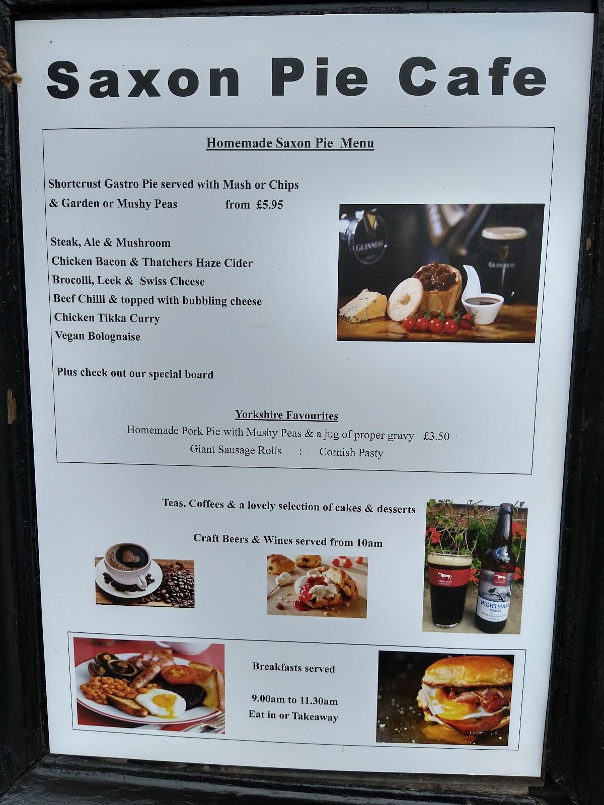 Menu at Saxon Pies cafe, Skipton