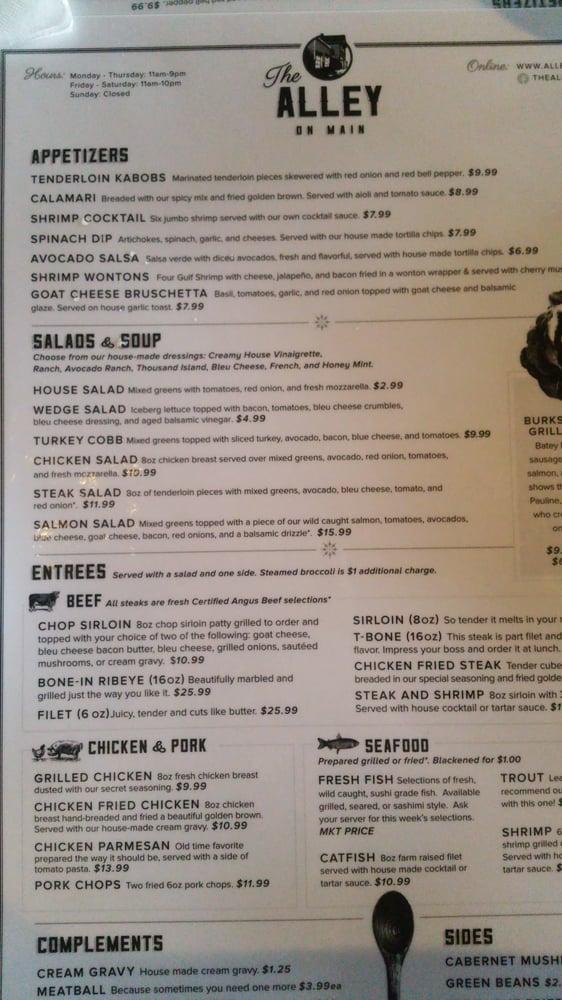 Menu at The Alley on Main pub & bar, Murfreesboro