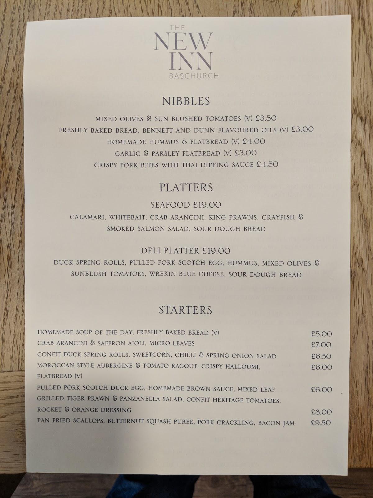 Menu at The New Inn pub & bar, Baschurch