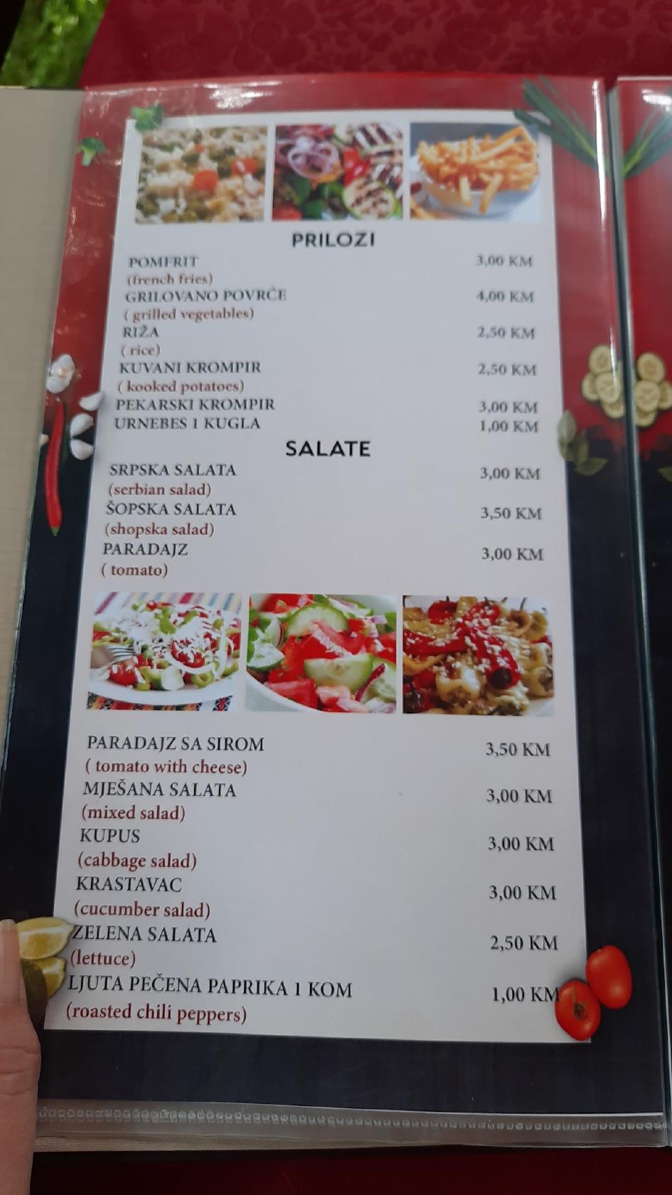 Menu at Villa Dom restaurant, Neum