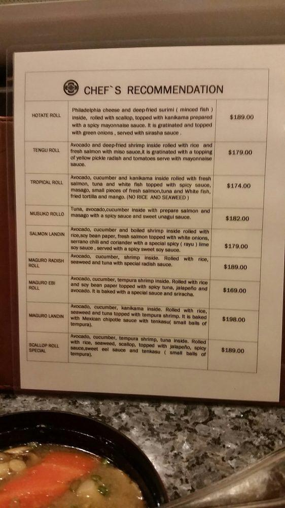 Menu at Daikoku restaurant, Cabo San Lucas