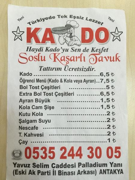 Menu at KADO, Antakya
