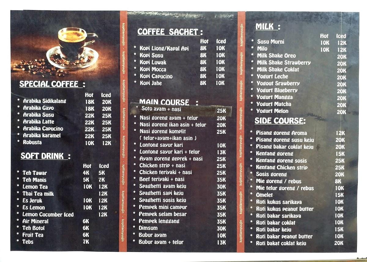Menu at Kopitiam Yuujin restaurant, Bogor, Jl. Sholeh Iskandar No.93