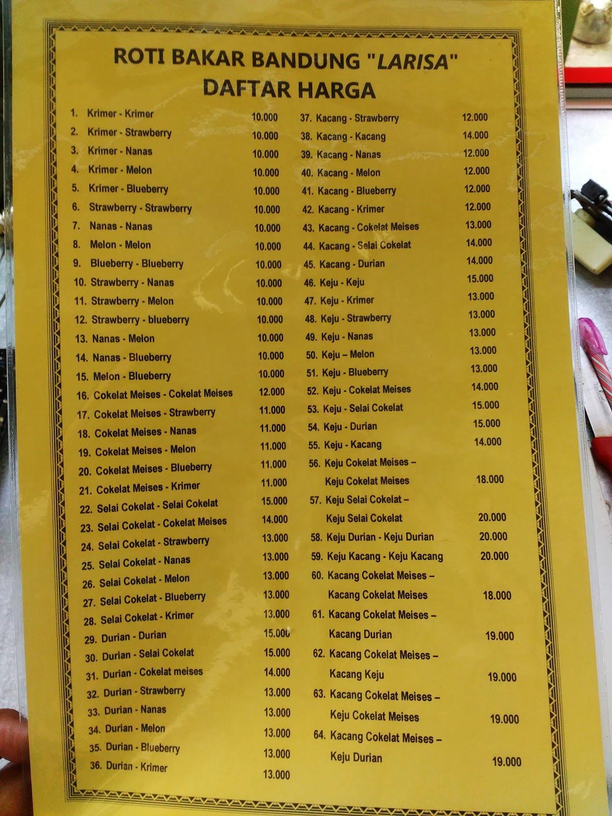 Menu at Roti Bakar dan Kukus "MUSTANIR" cafe, Wonogiri
