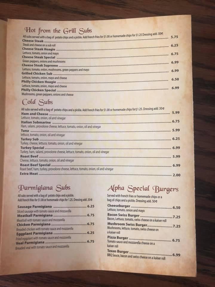 Menu at Alpha Italian Restaurant, Rockwell