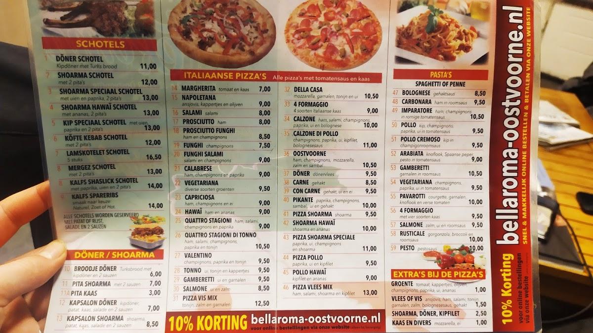 Menu at Bella Roma, Oostvoorne, Kerkplein 2