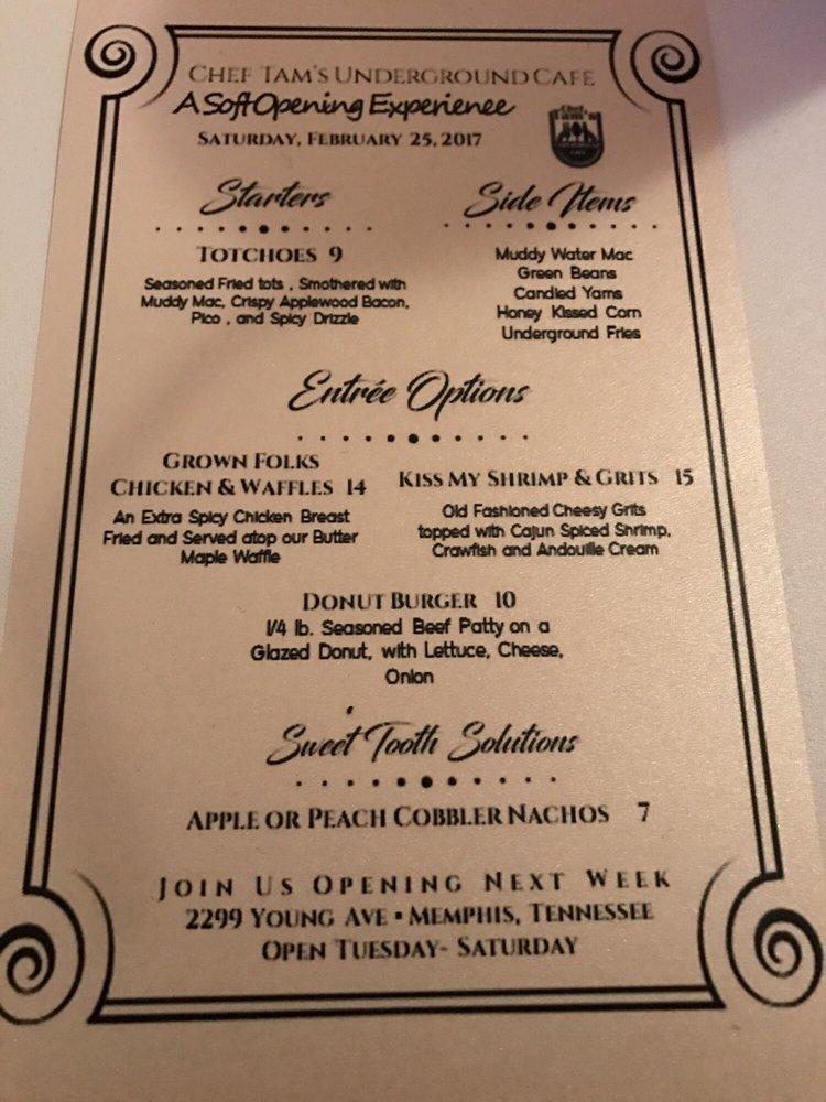 Menu at Chef Tam's Underground Cafe, Memphis, 668 Union Ave