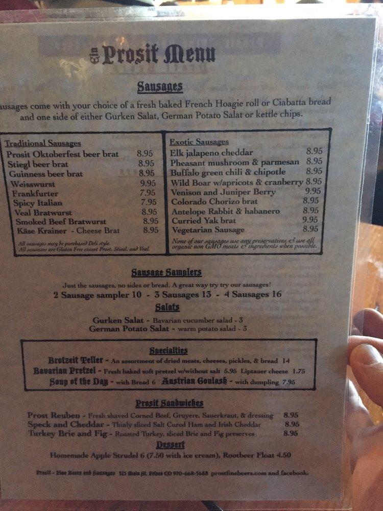 Menu at Ein Prosit pub & bar, Frisco