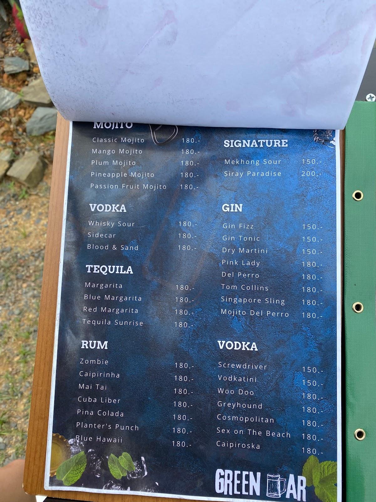 Menu at Green Bar & Restaurant, Phuket