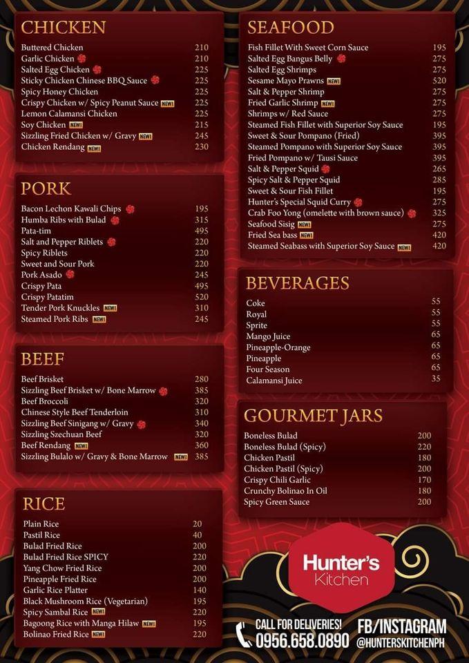 Menu at Hunter's Kitchen restaurant, Davao City