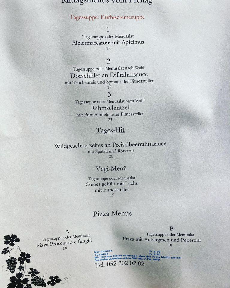 Menu at La Pergola, Winterthur