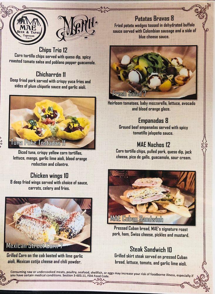 Menu at MAE Brewing Co pub & bar, Ocala