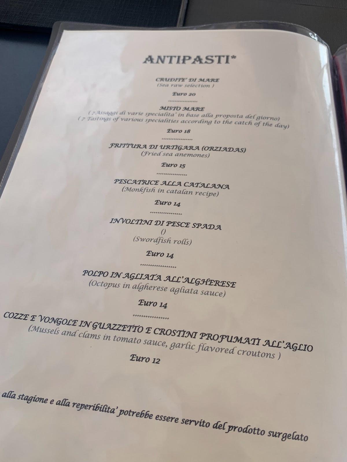 Menu au Ristorante Lo Pascaro' da Mirko, Alghero