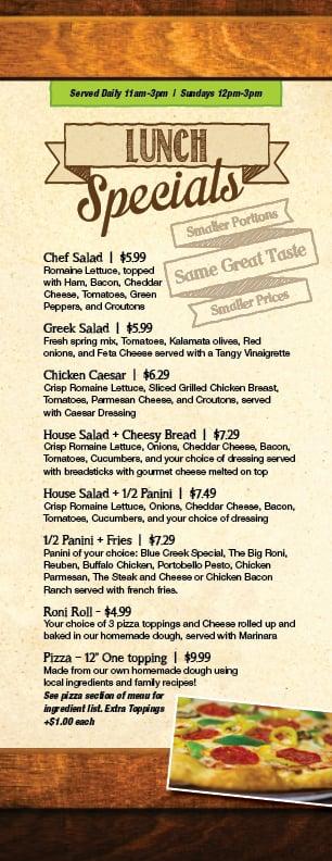 Menu at Roni's Pizza Bar, Elkview, Frame Rd