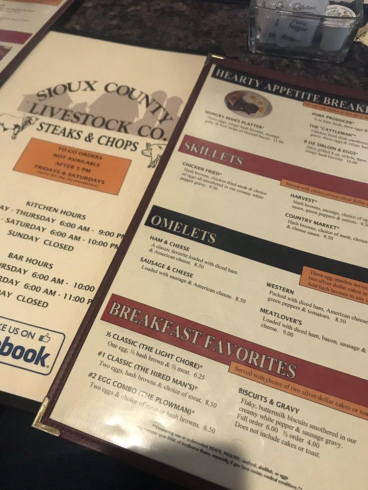 Menu at Sioux County Livestock Co. pub & bar, Sioux Center