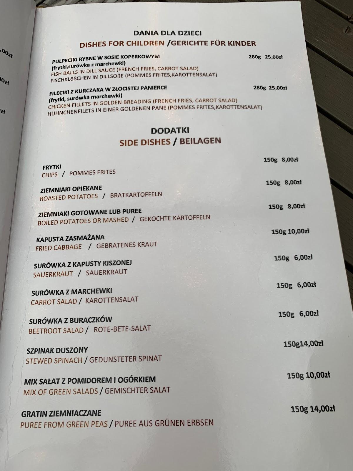 Menu at Tawerna Dominikańska restaurant, Gdańsk
