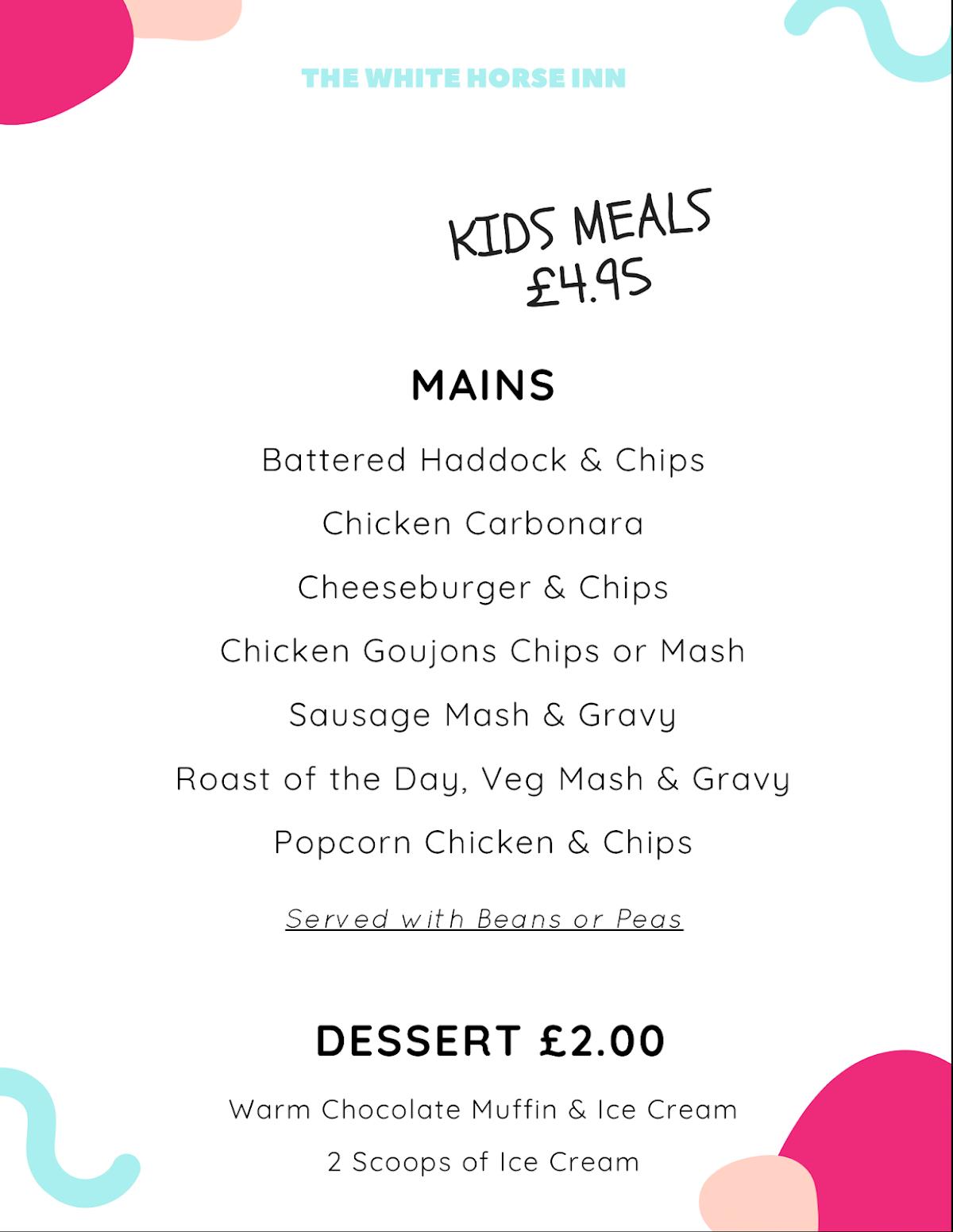 Menu at The White Horse Inn pub & bar, Saintfield