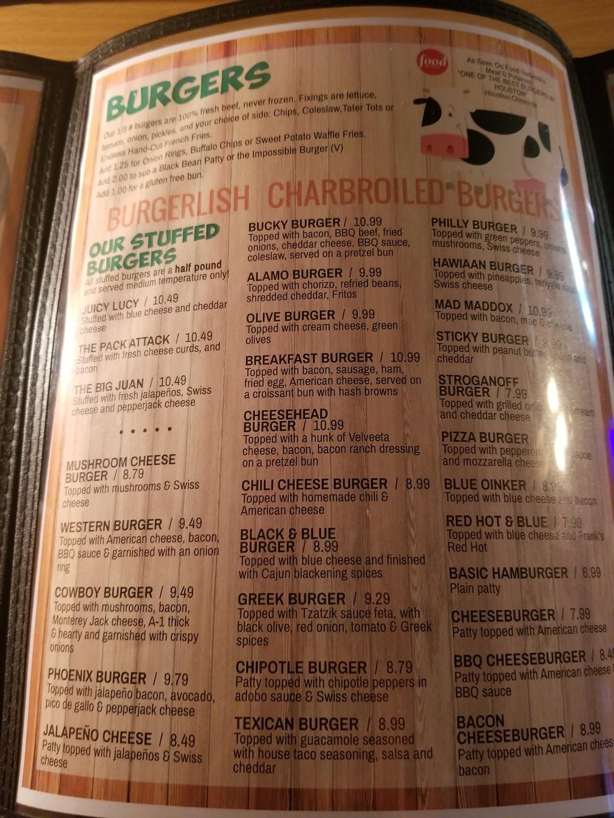 Menu at Burgers Bar & Grill Phillips, Phillips