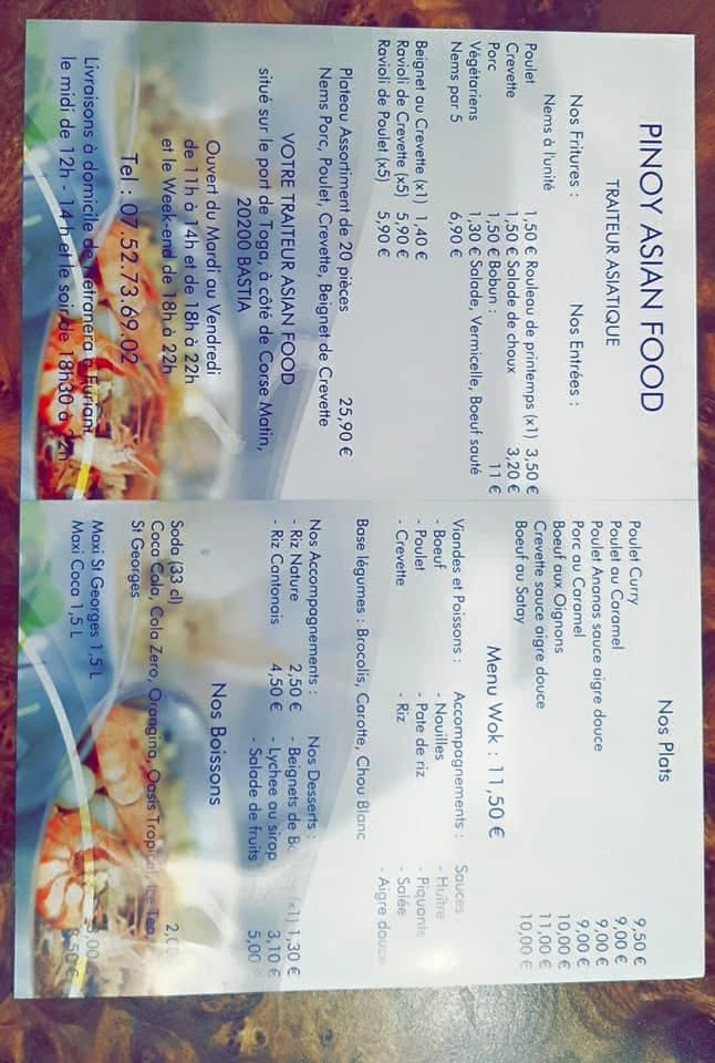 Menu at PINOY ASIAN FOOD restaurant, Bastia