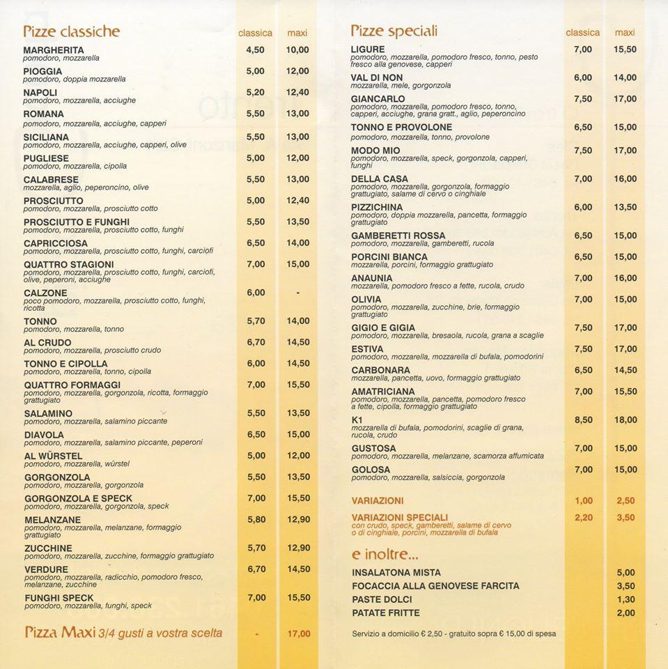 Speisekarte von Il Gusto Pizza&Drink, Trient