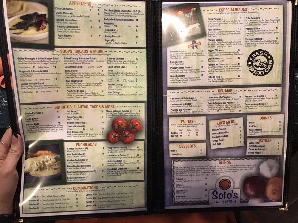 Menu at Soto's Cantina restaurant, Houston