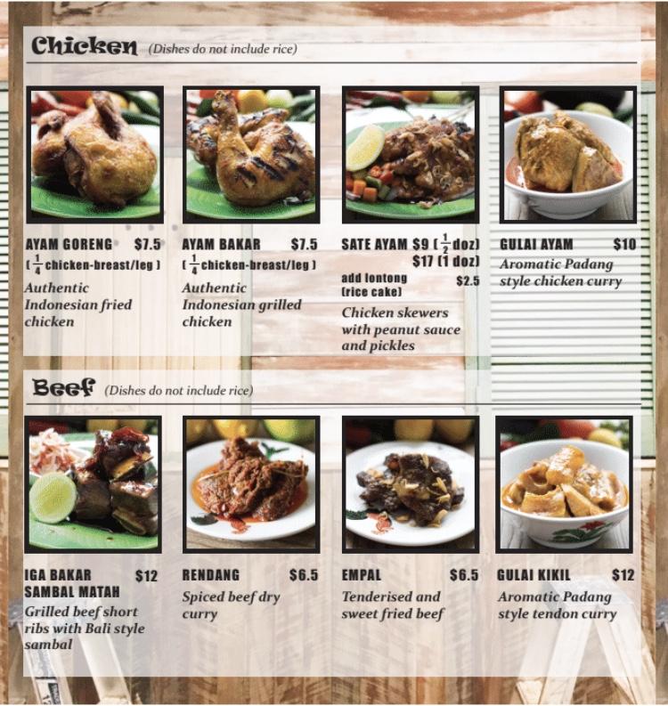 Menu at The Sambal restaurant, Sydney