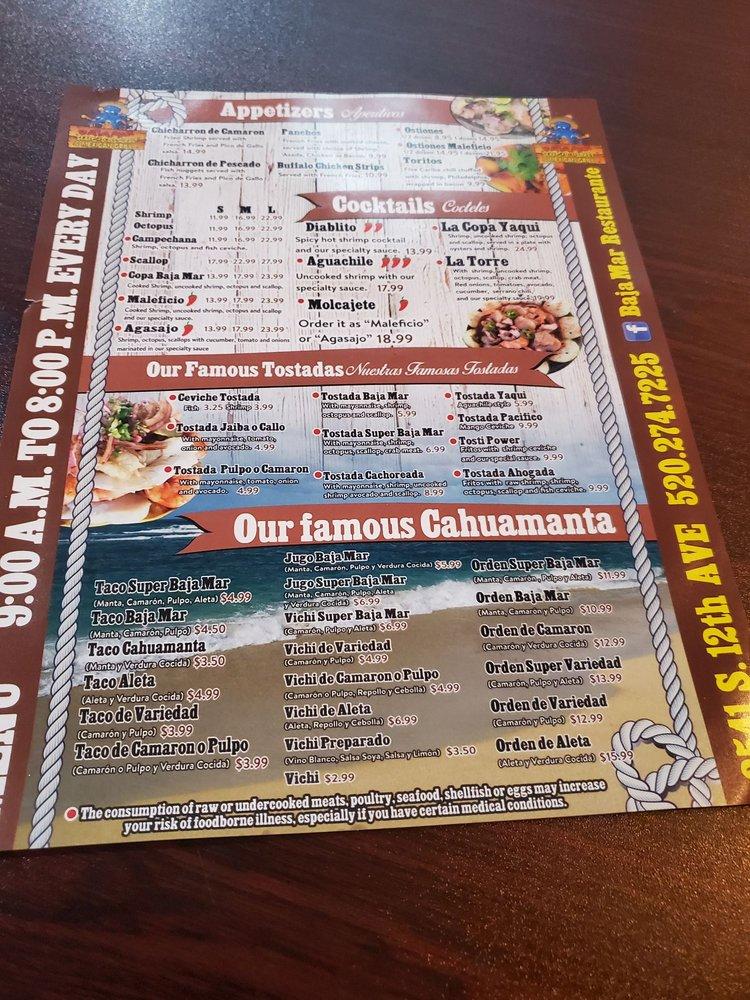 Menu at Baja mar seafood market & restaurant, Tucson