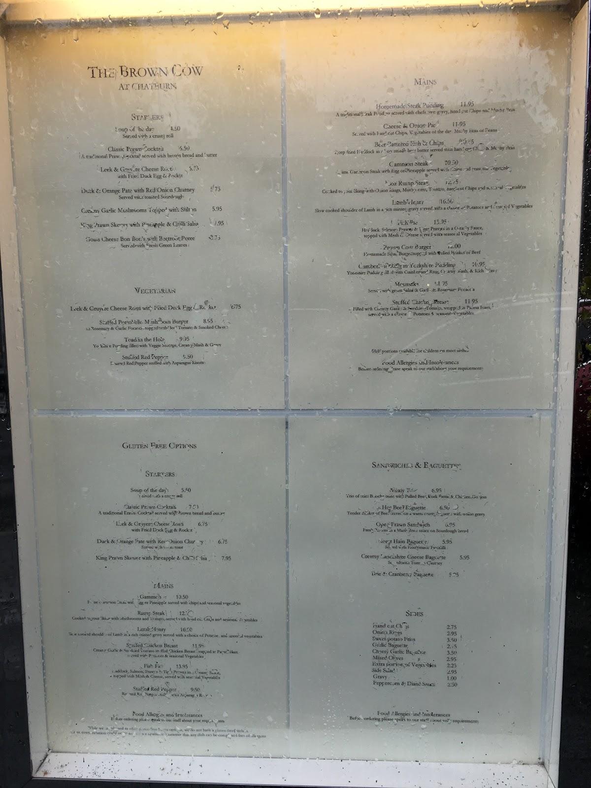 Menu at Brown Cow pub & bar, Clitheroe, Bridge Rd