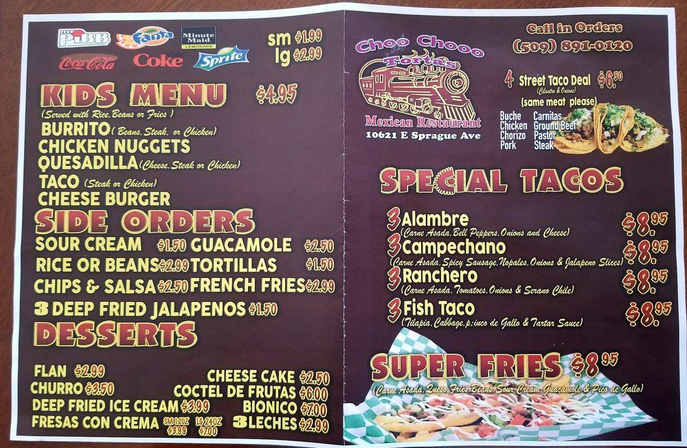 Menu at Choo Choo Tortas restaurant, Spokane Valley, E Sprague Ave
