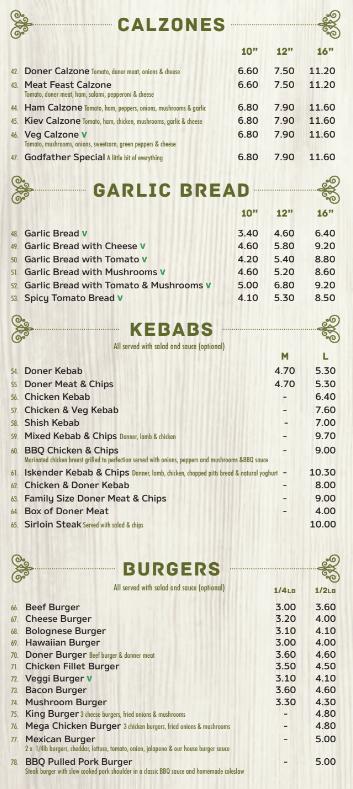 Menu at Godfather restaurant, Hull, 530-532 Holderness Rd