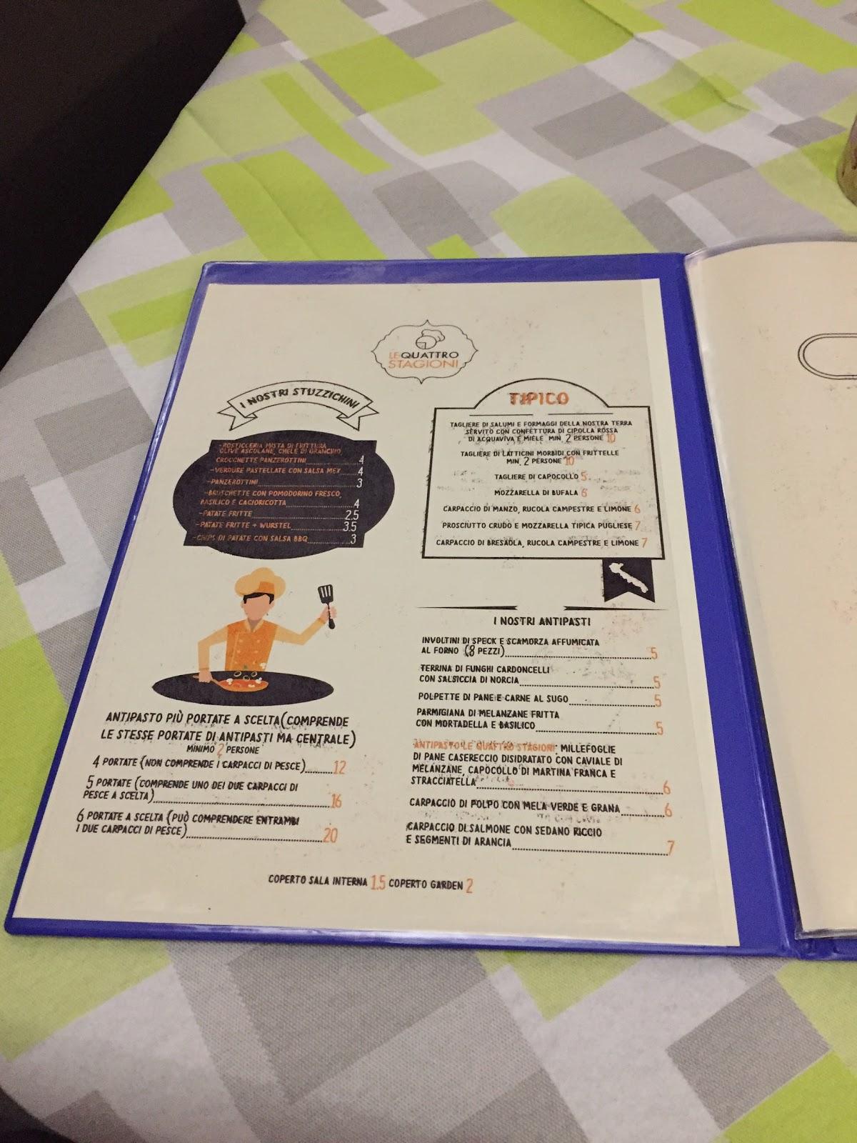 Menu at Pizzeria Le Quattro Stagioni, Acquaviva delle Fonti