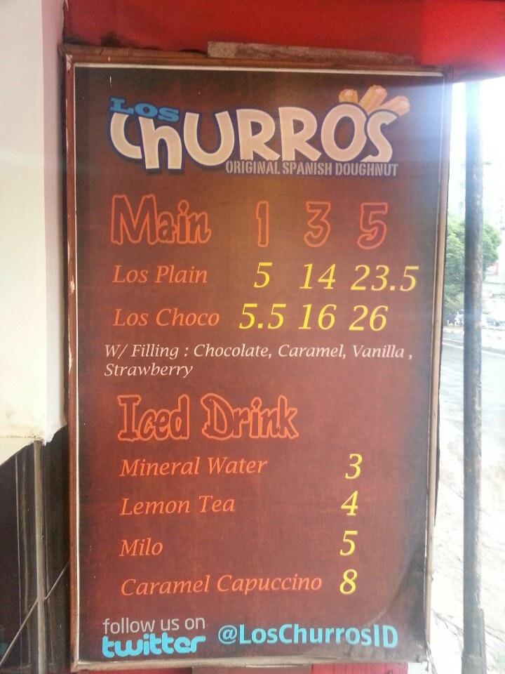 Menu at Los Churros Original Spanish Doughnut restaurant, South Jakarta