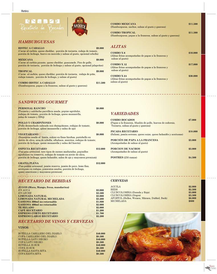 Carta de Recetario de Bocados, Medellín