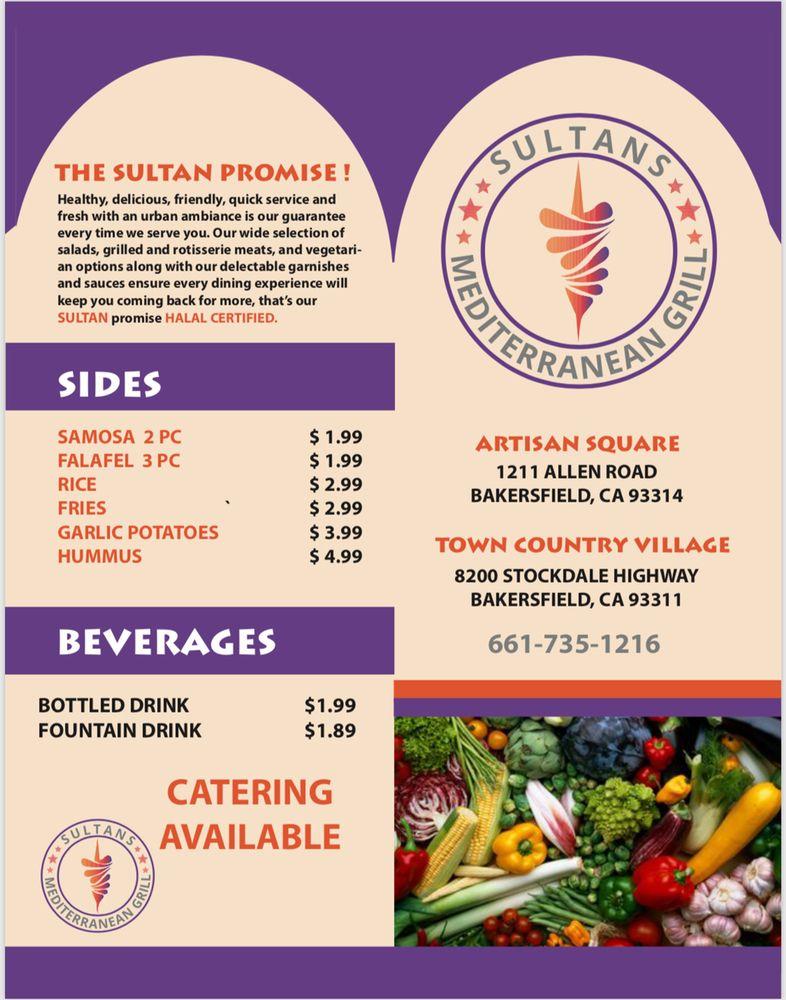 Menu at Sultans Mediterranean Grill restaurant, Bakersfield, Stockdale ...