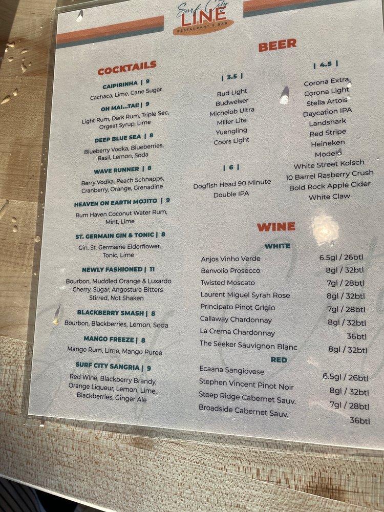 Menu at Surf City Line restaurant, Surf City