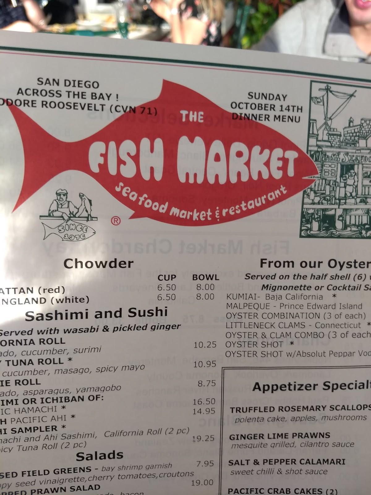 Menu at The Fish Market - San Diego restaurant, San Diego, 750 N Harbor Dr