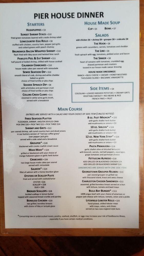Menu at Pier House Restaurant, Myrtle Beach, 110 S Ocean Blvd
