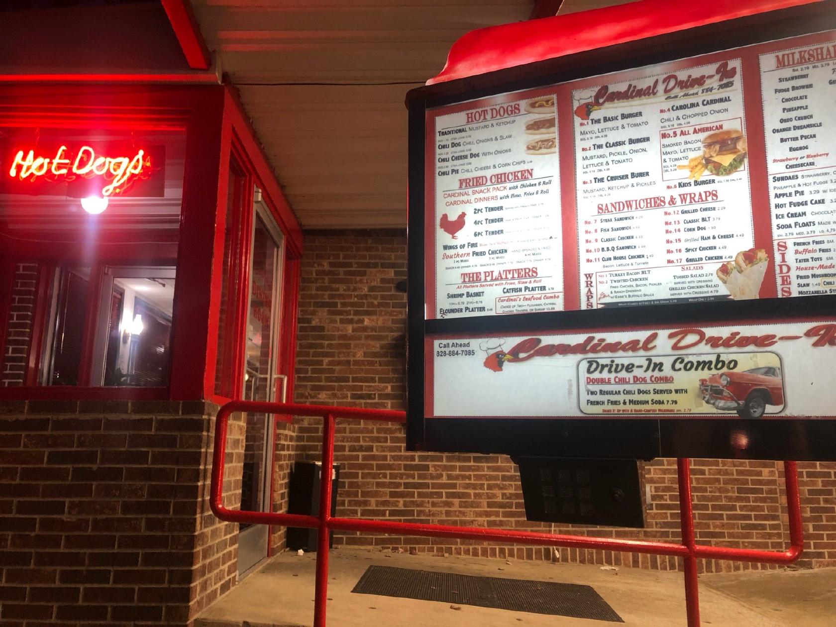 Menu at Cardinal Drive-In restaurant, Brevard