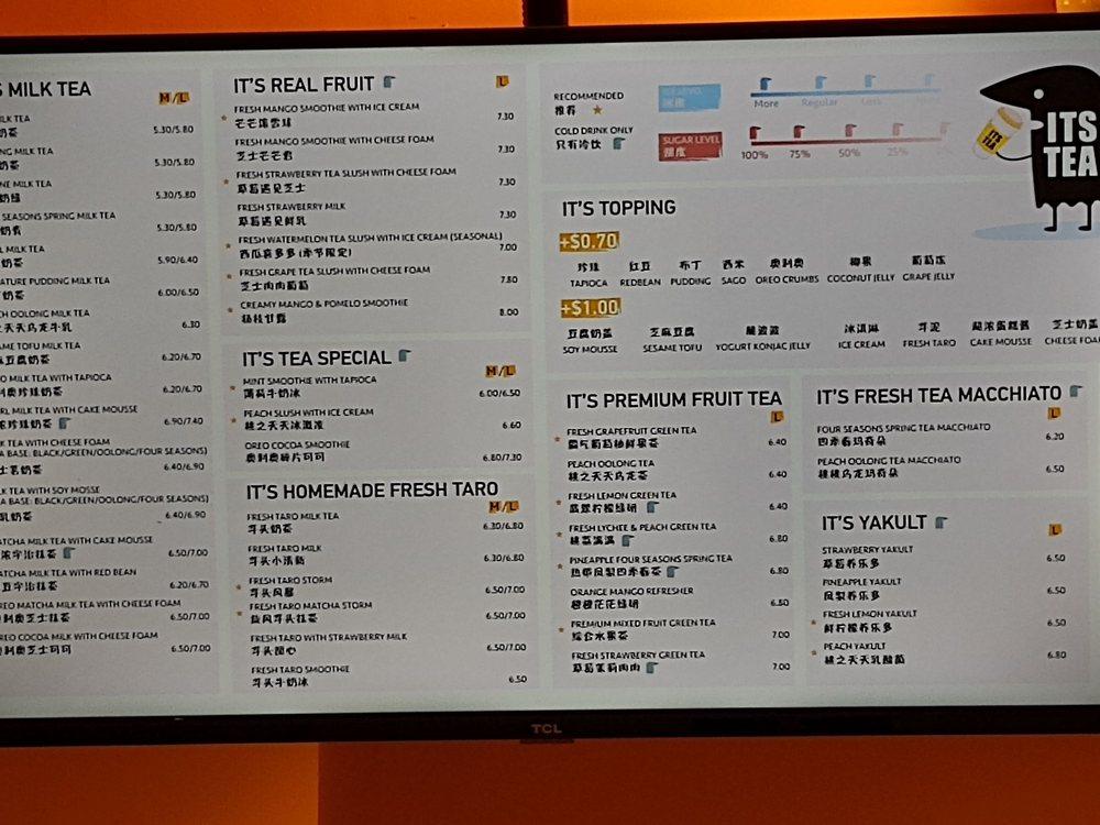 Menu at ITS TEA, Toronto, Yonge St
