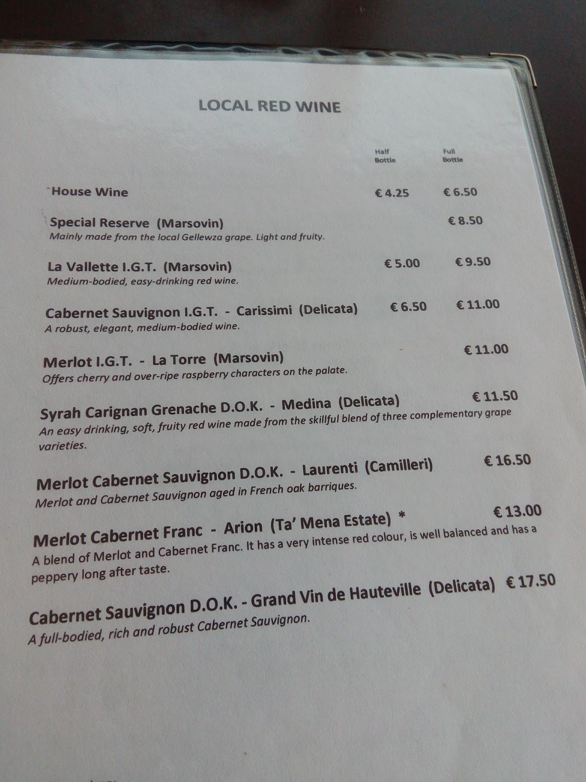 Menu at Il-Barri Restaurant, Mgarr