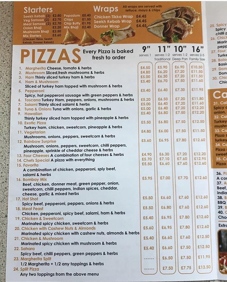 Menu at Pizza Affair pizzeria, Leeds, 7 Station Rd