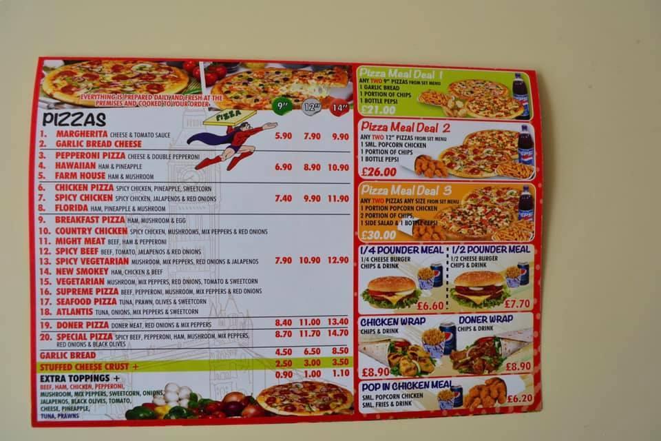 Menu at Pizza Pronto North Tawton pizzeria, England